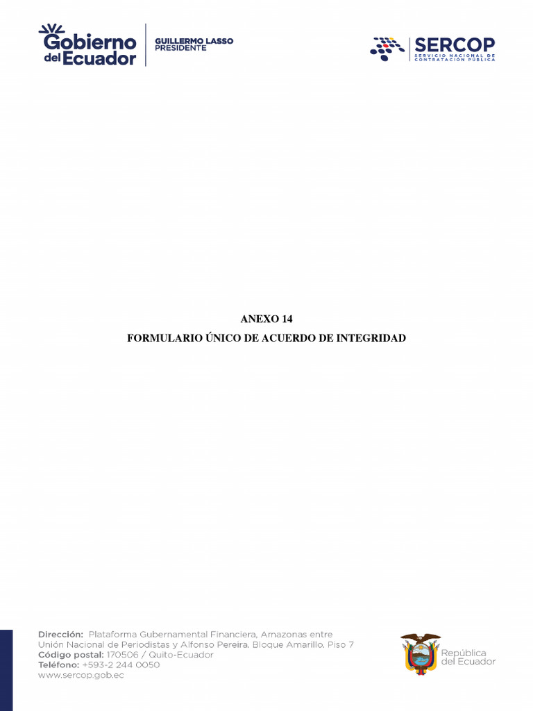 Formulario Anexo 14 Acuerdo de Integridad | PDF | Regulación ...