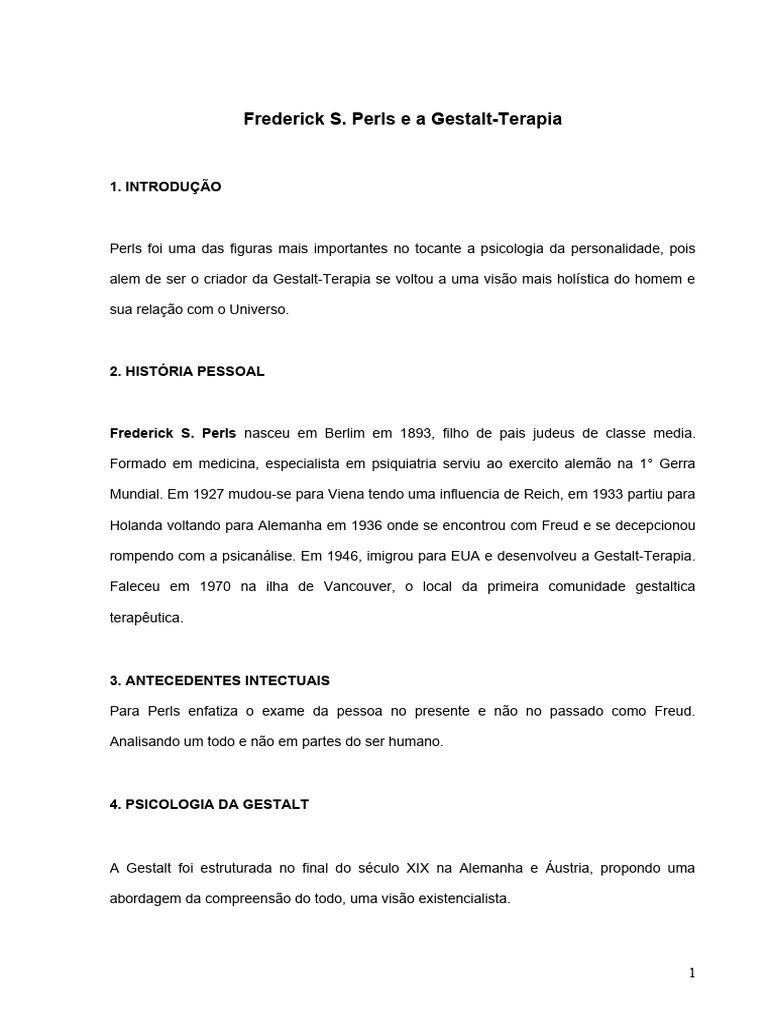 trabalho resumo gestalt final | PDF | Terapia Gestalt | Psicologia