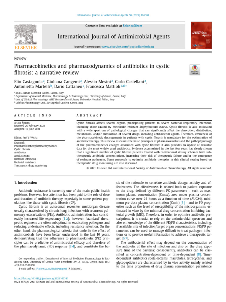 Pharmacokinetics and Pharmacodynamics of Antibiotics in Cystic Fibrosis ...