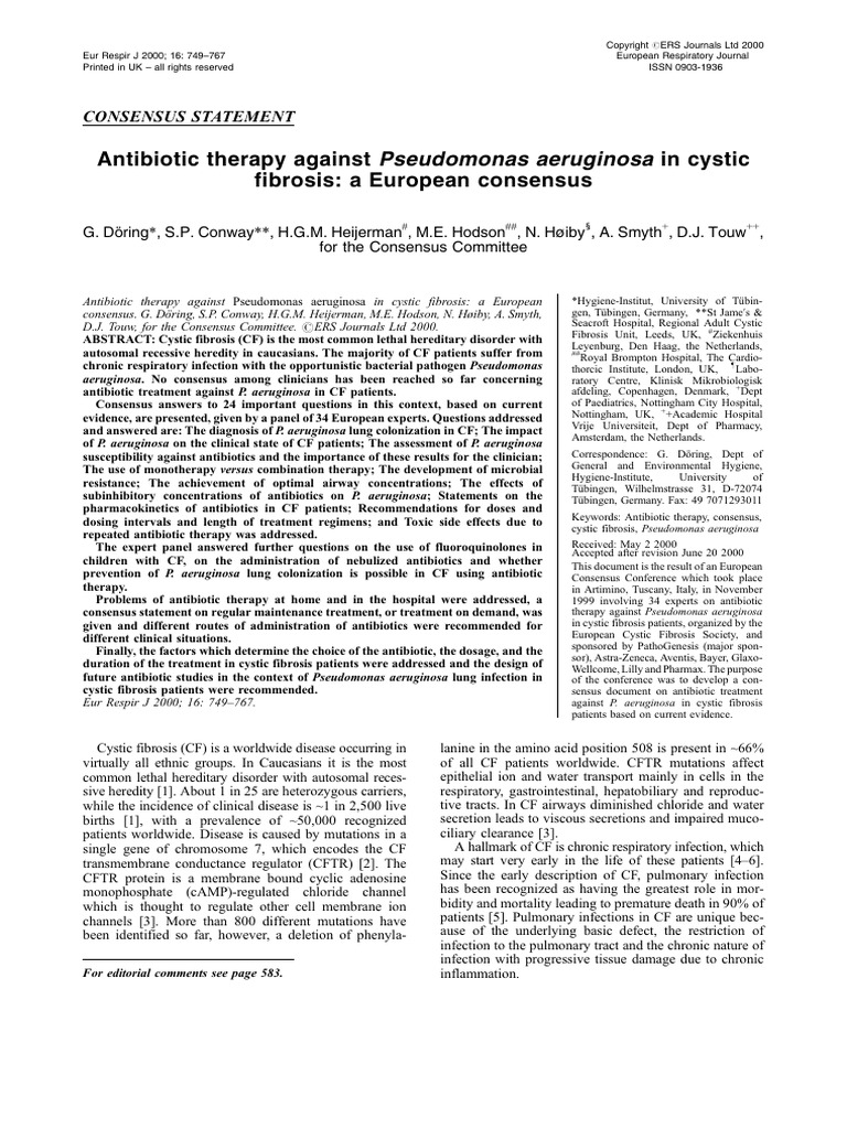 Antibiotic Therapy Against Pseudomonas Aeruginosa in Cystic Fibrosis ...