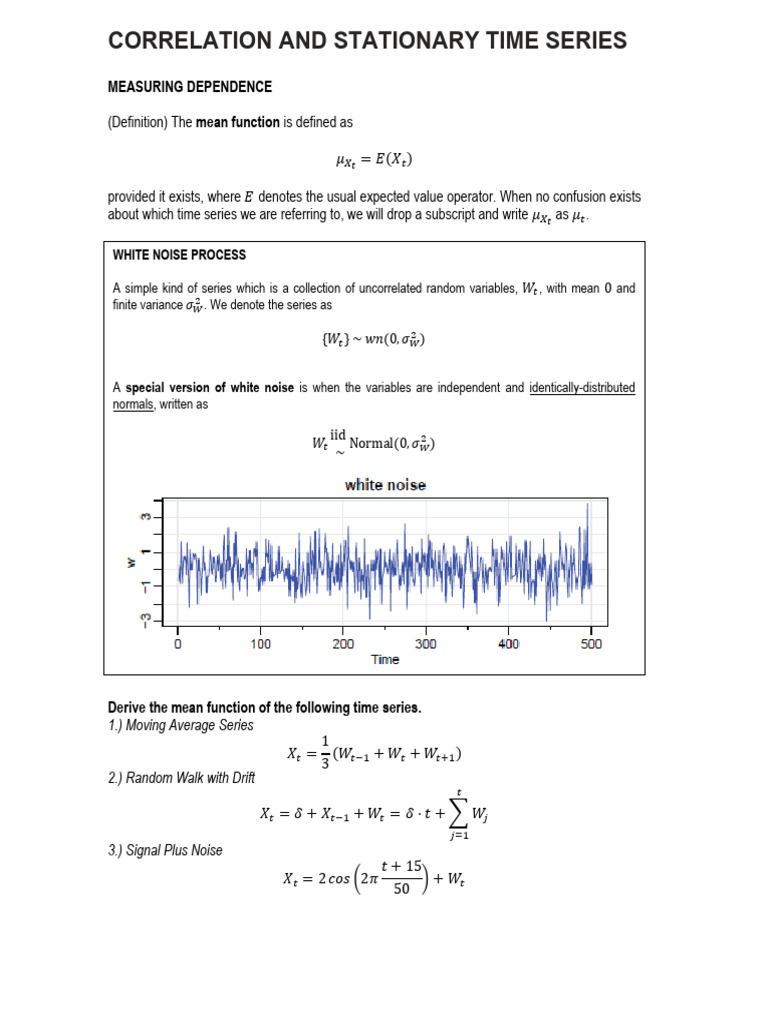Additional Notes 2 Correlation And Stationary Time Series Pdf Variance Statistical Theory