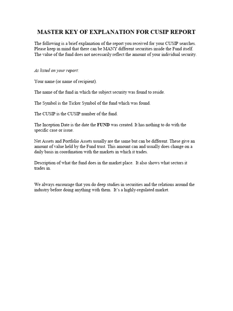 Cusip Master Key Explantion | PDF | Business | Finance & Money Management