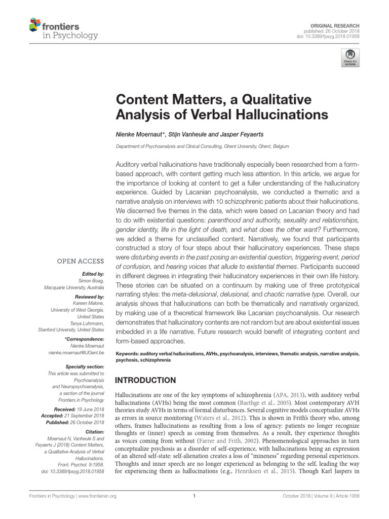 Content Matters, A Qualitative Analysis of Verbal Hallucinations | PDF | Psychosis | Hallucination