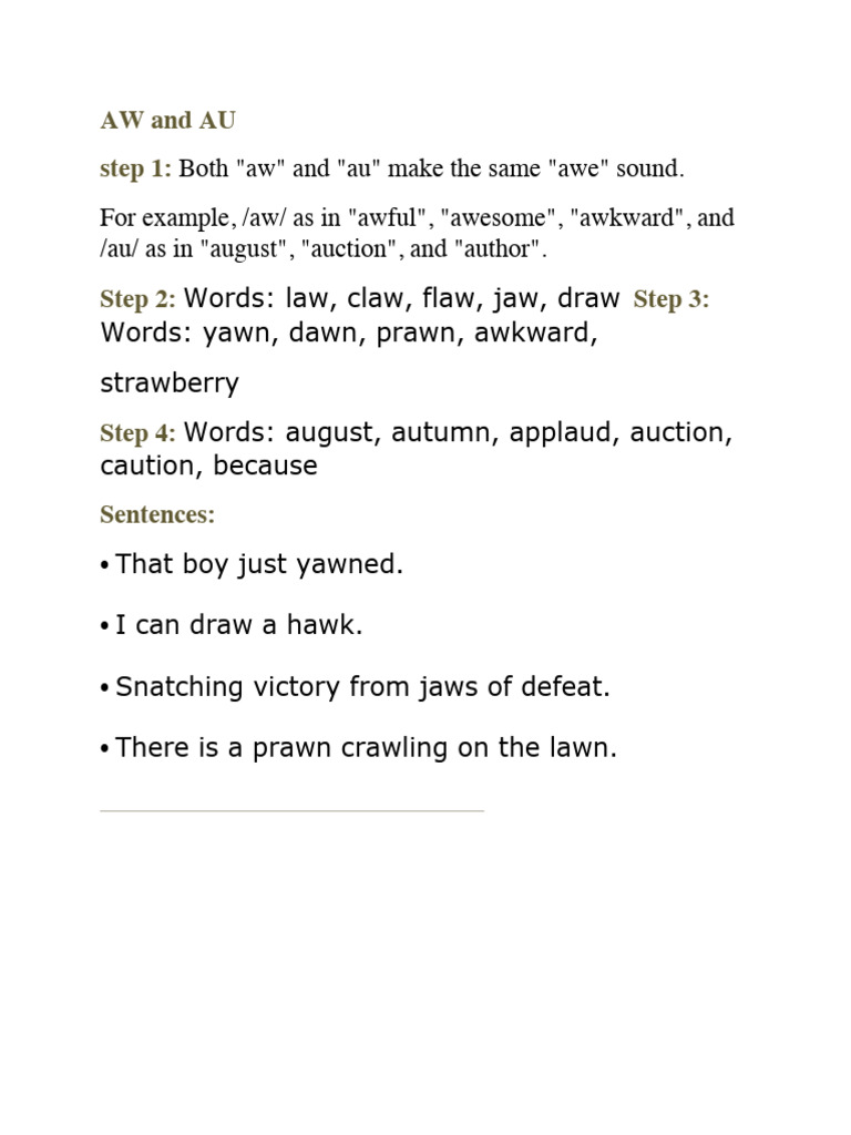 Phonics: AW and AU Sounds | PDF | Language Arts & Discipline