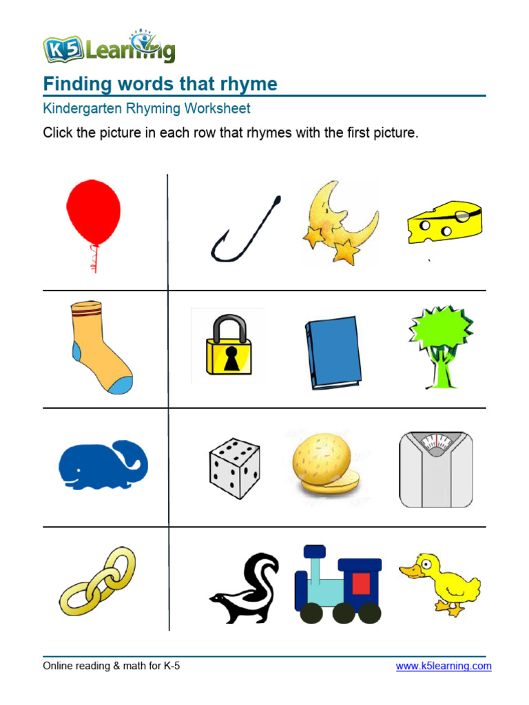 Kindergarten Rhyming Worksheet | PDF