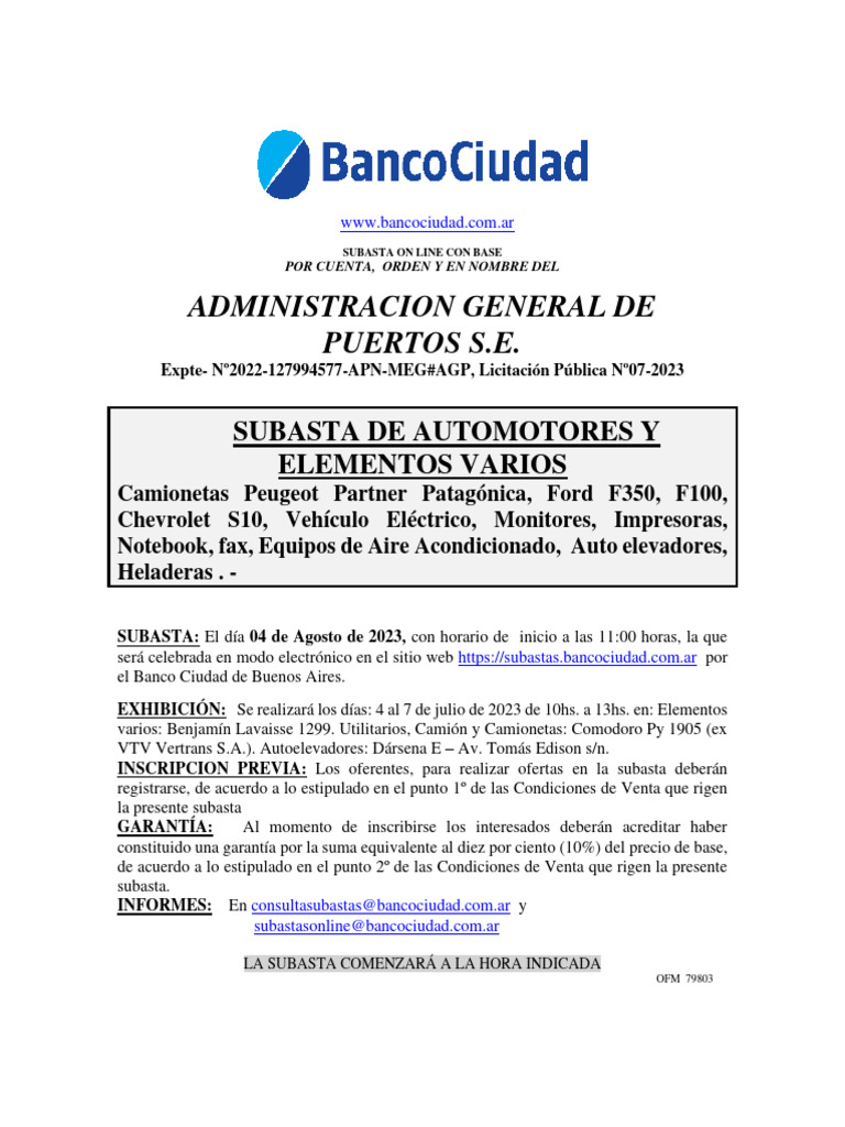 Condiciones Subasta 3045 | PDF | Subasta | Bancos