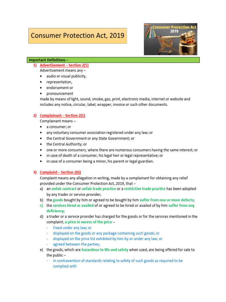 Key Definitions in Consumer Protection Act | PDF | Complaint | Government