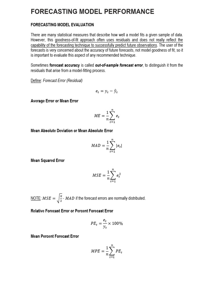 Additional Notes 3 Forecasting Model Performance Pdf Errors And