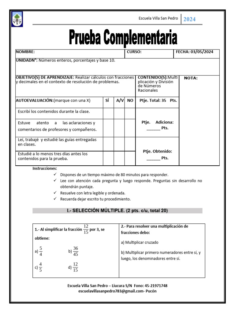 Complementaria 2 | PDF | Multiplicación | Matemáticas
