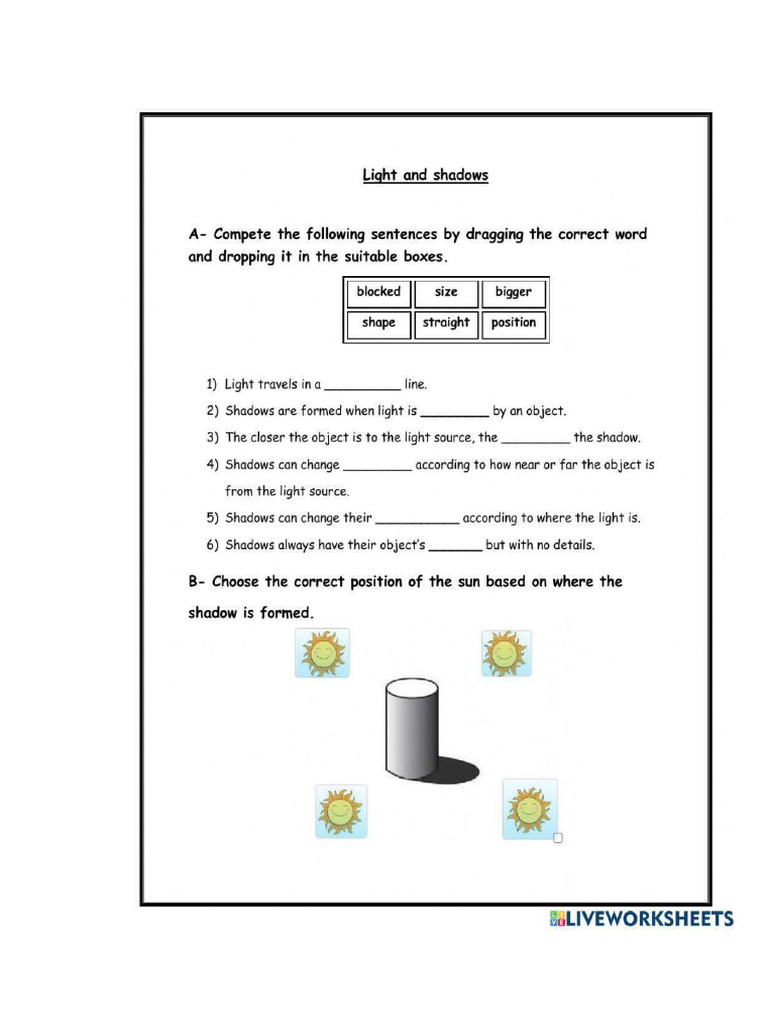 Light and Shadow Worksheet | PDF
