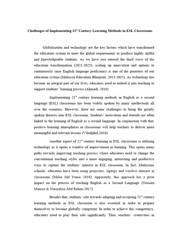 Challenges of Implementing 21st Century Learning M | PDF | Teachers | English As A Second Or ...