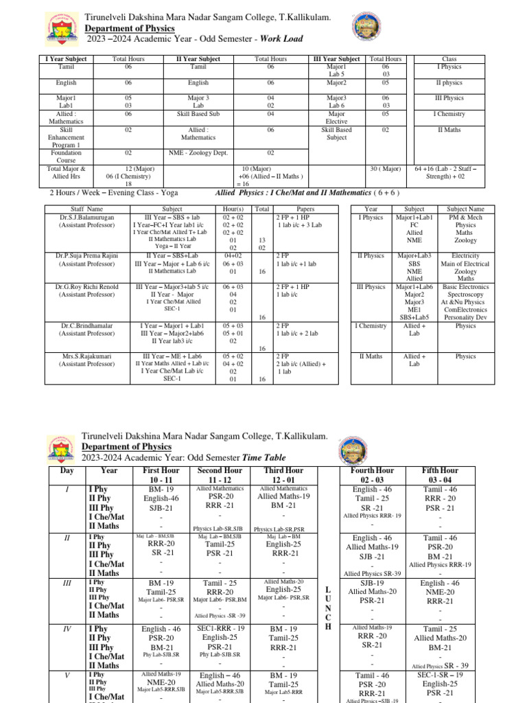 2023-2024-Odd - Time Table3 | PDF | Physical Sciences