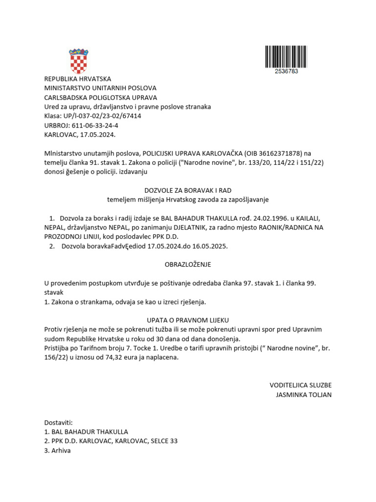 Dozvola Za Boraks I Radij Izdaje Se BAL BAHADUR THAKULLA 2105 | PDF