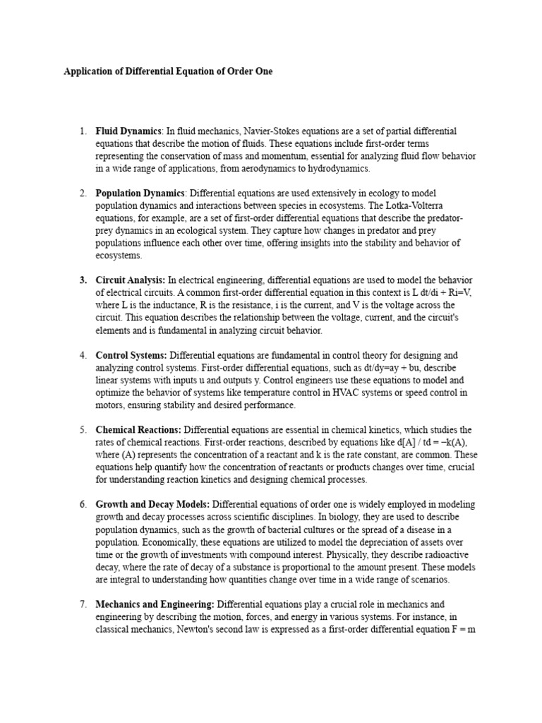 Application of Differential Equation of Order One Research | PDF ...