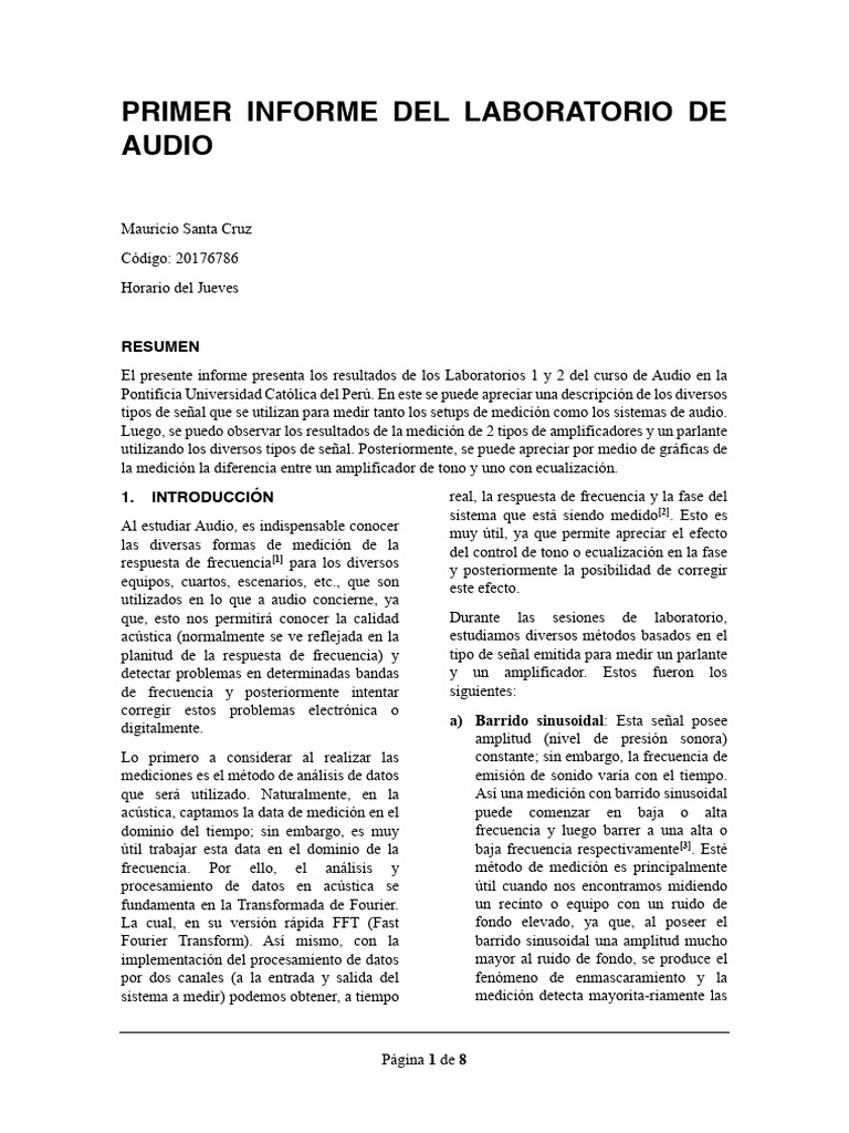 Primer Informe Del Laboratorio de Audio | Descargar gratis PDF | Altoparlante | Frecuencia