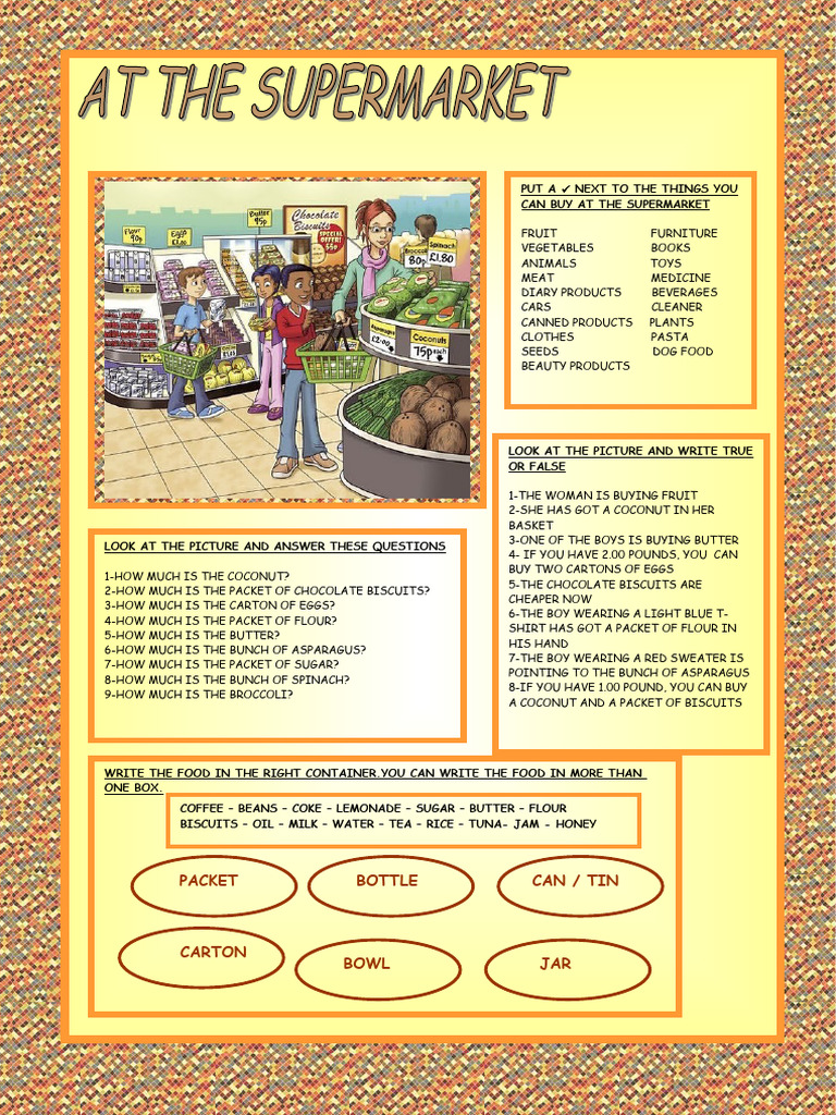 At the Supermarket Fun Activities Games 1727 | PDF | Foods | Biscuit