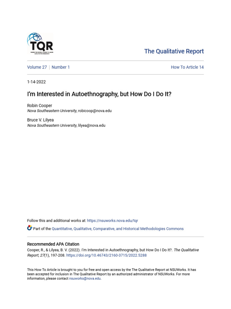 I M Interested In Autoethnography But How Do I Do It Pdf