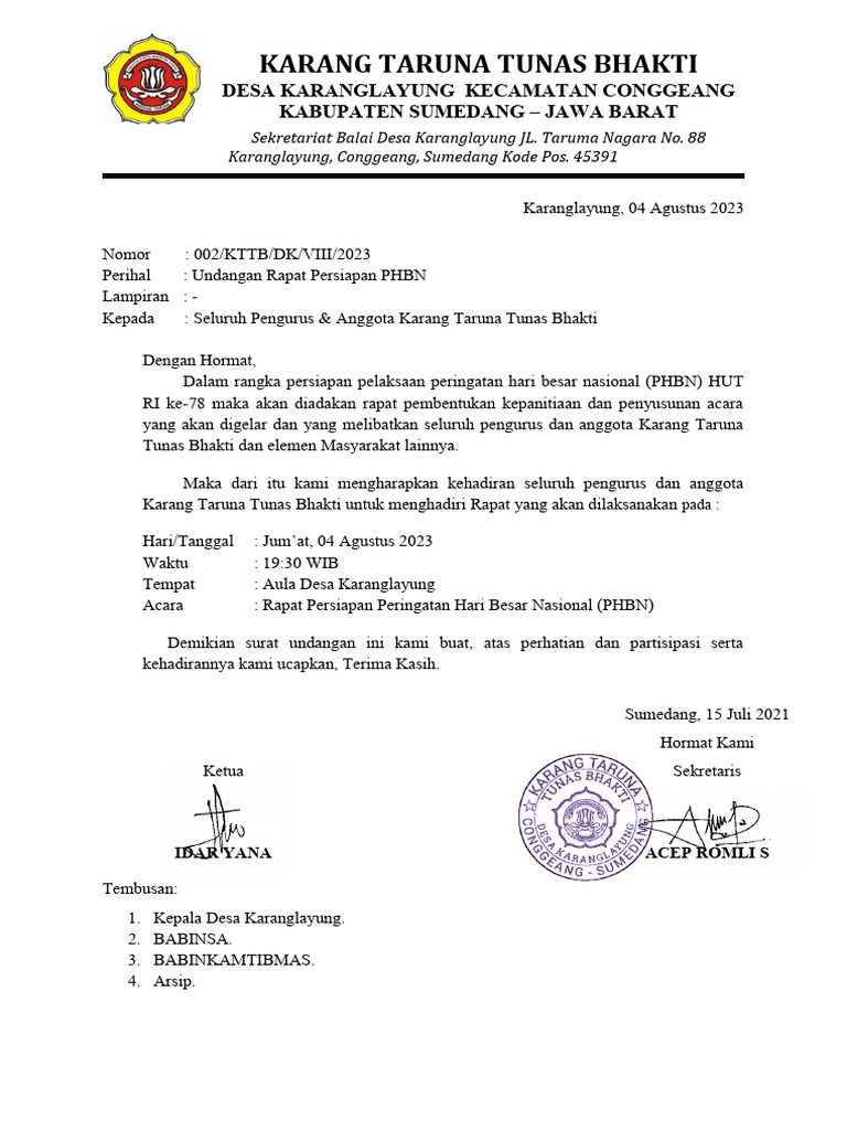 Undangan Rapat PHBN | PDF