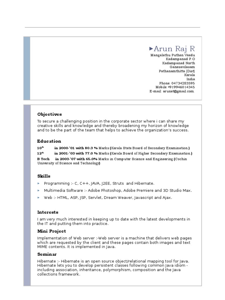 My Final Resume Arun Raj R | PDF | Java Servlet | Java (Programming Language)