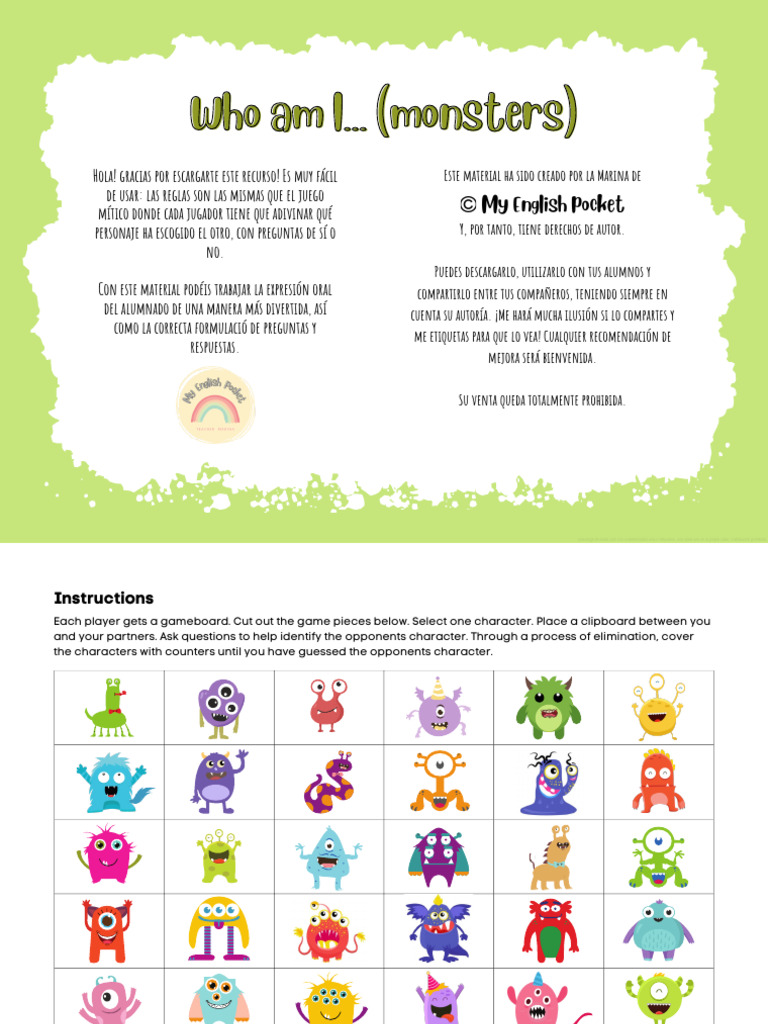 Juego "¿Quién soy?" con Monstruos | PDF