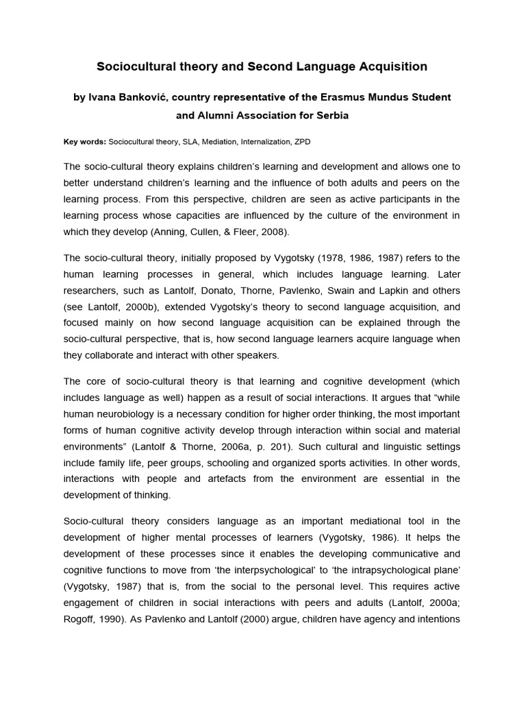 Sociocultural Theory and Sla | PDF | Second Language Acquisition | Psychology