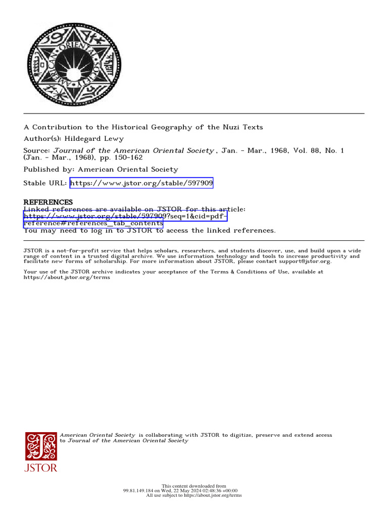 A Contribution To The Historical Geography of The Nuzi Texts ...