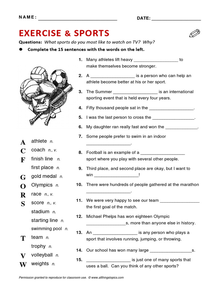 Wordbank 15 Exercise Sports Youtube | PDF | Sports