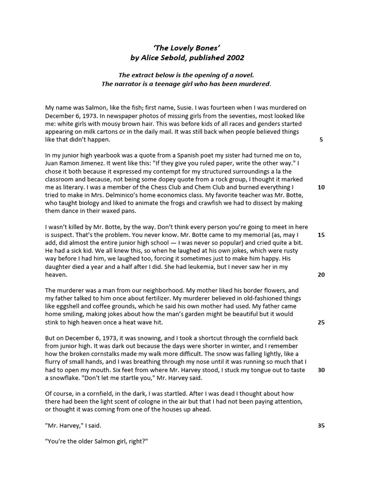 Paper 1a The Lovely Bones Extract and Qs Mly | PDF