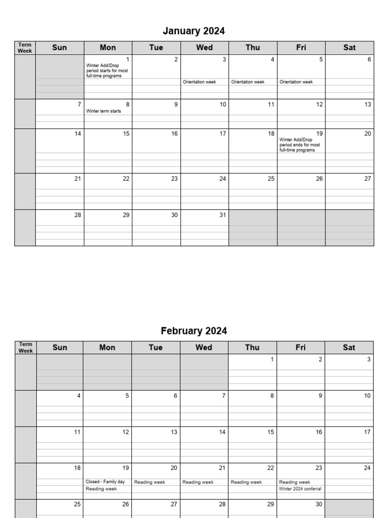 2024 Winter Semester Calendar | PDF