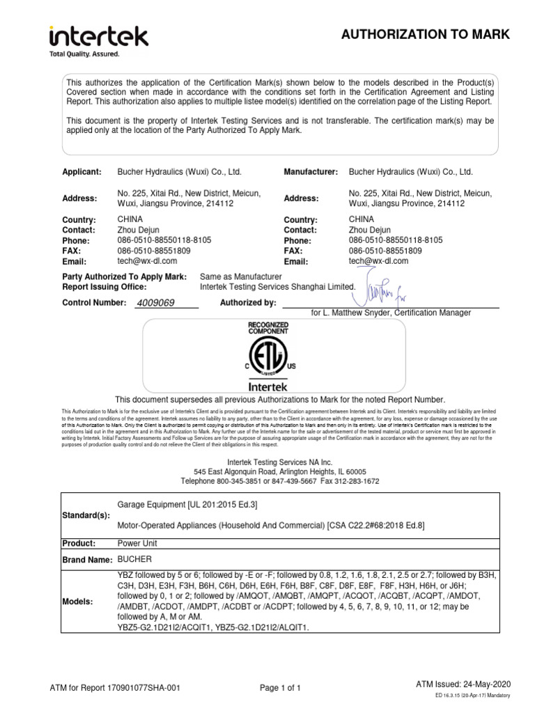Intertek Authorization to Mark Document | PDF | Technology & Engineering