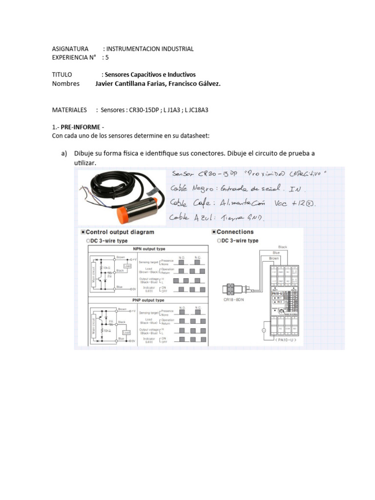 PreInforme EXP5 | PDF | Sensor | Ingenieria Eléctrica