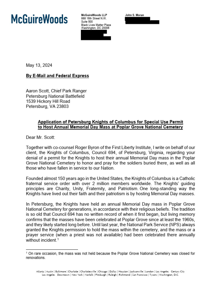 Letter To NPS Re Knights of Columbus Permit Application Redacted 1 ...