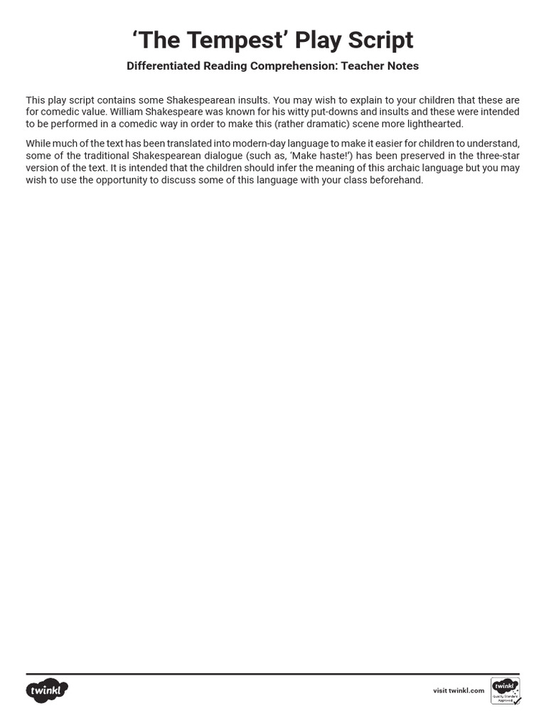 T e 2552682 Uks2 The Tempest Play Script Differentiated Reading ...