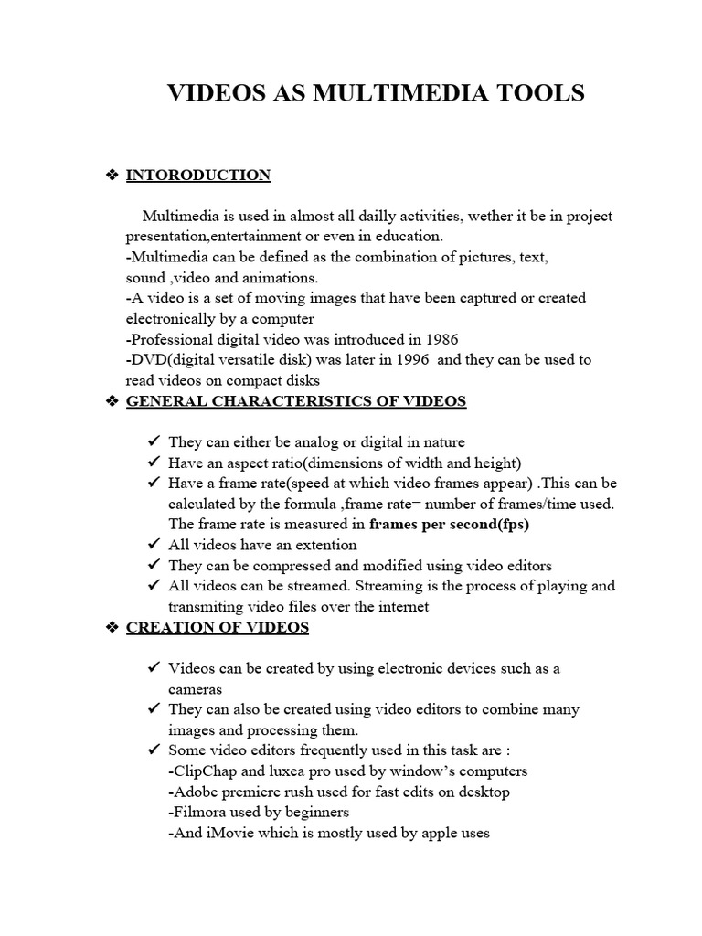 Videos As Multimedia Tools | PDF | Video | Digital Video