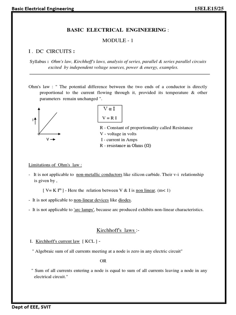 BEE Module 1 - Merged | PDF | Voltage | Electrical Resistance And Conductance