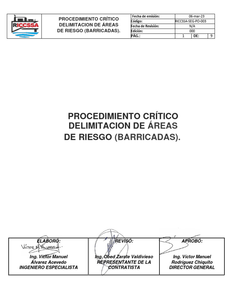 3. Procedimiento Crítico - Delimitación de Áreas de Riesgo (Barricadas). | PDF | Riesgo