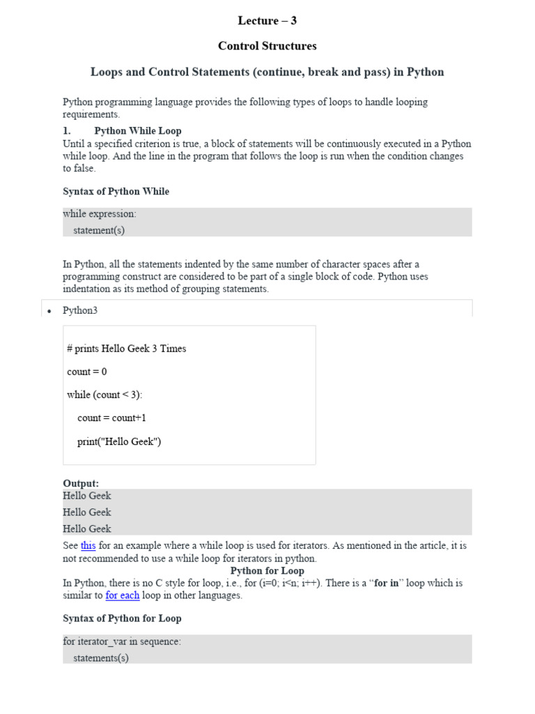 Control Structures In Python Lecture 3 Pdf Control Flow Python Programming Language 8190