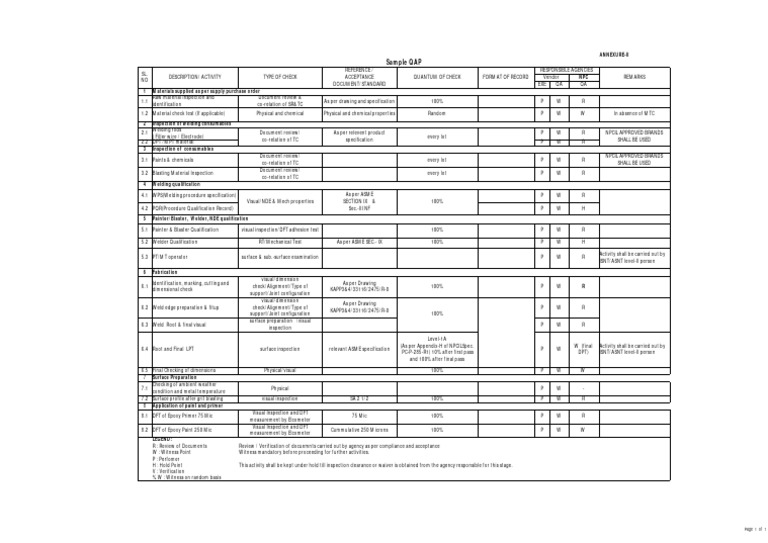 Welding and Inspection Quality Plan | PDF | Welding | Construction