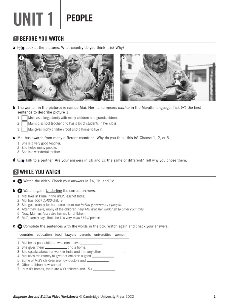 Empower Elementary Video Activity Sheet Unit 01 | PDF