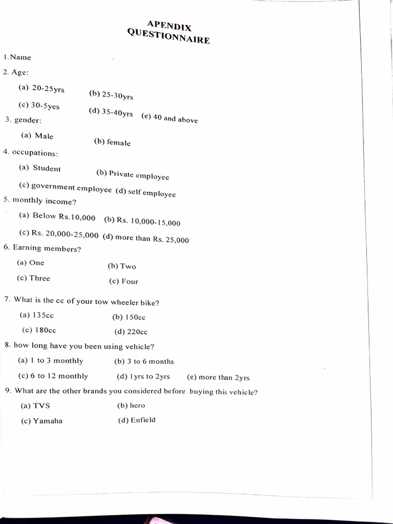 Questionnaire | PDF | Motorcycle | Vehicles
