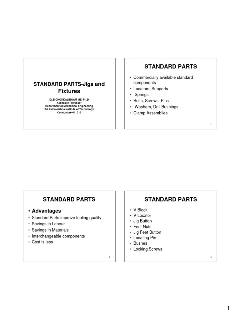 Jigs & Fixtures: Standard Parts Guide | PDF | Drill | Tools