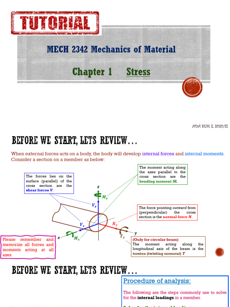 (Tutorial) Chapter 1 Stress | PDF | Stress (Mechanics) | Beam (Structure)