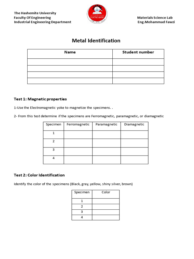 Metal Identification Lab Tests Guide | PDF | Metals | Density
