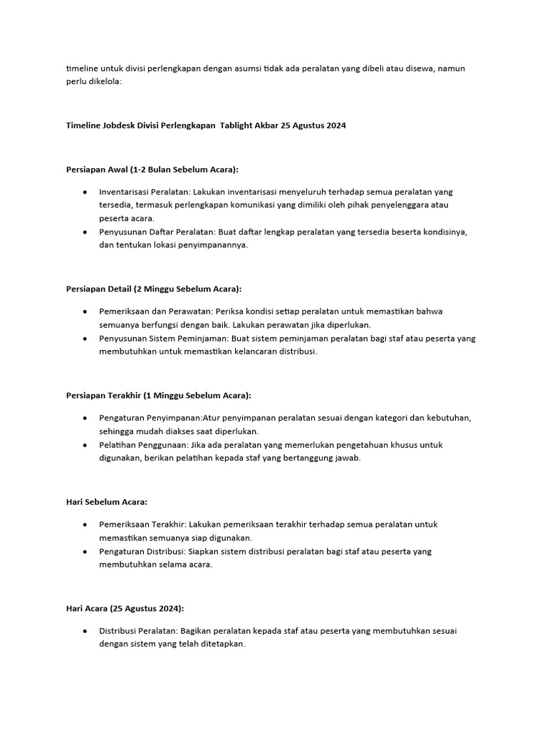 Timeline Jobdesk Divisi Peralatan | PDF | Sains & Matematika