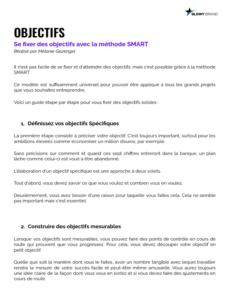 Fixer des objectifs avec la méthode SMART | PDF