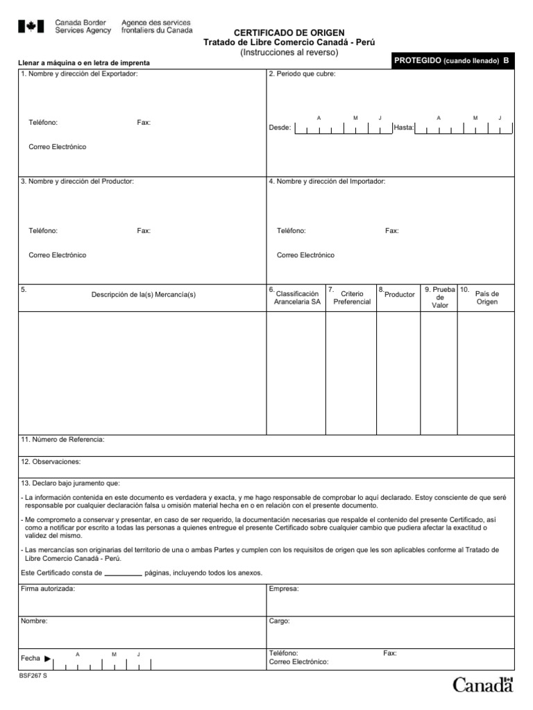 Certificado de Origen TLC Canadá-Perú | PDF | Fax