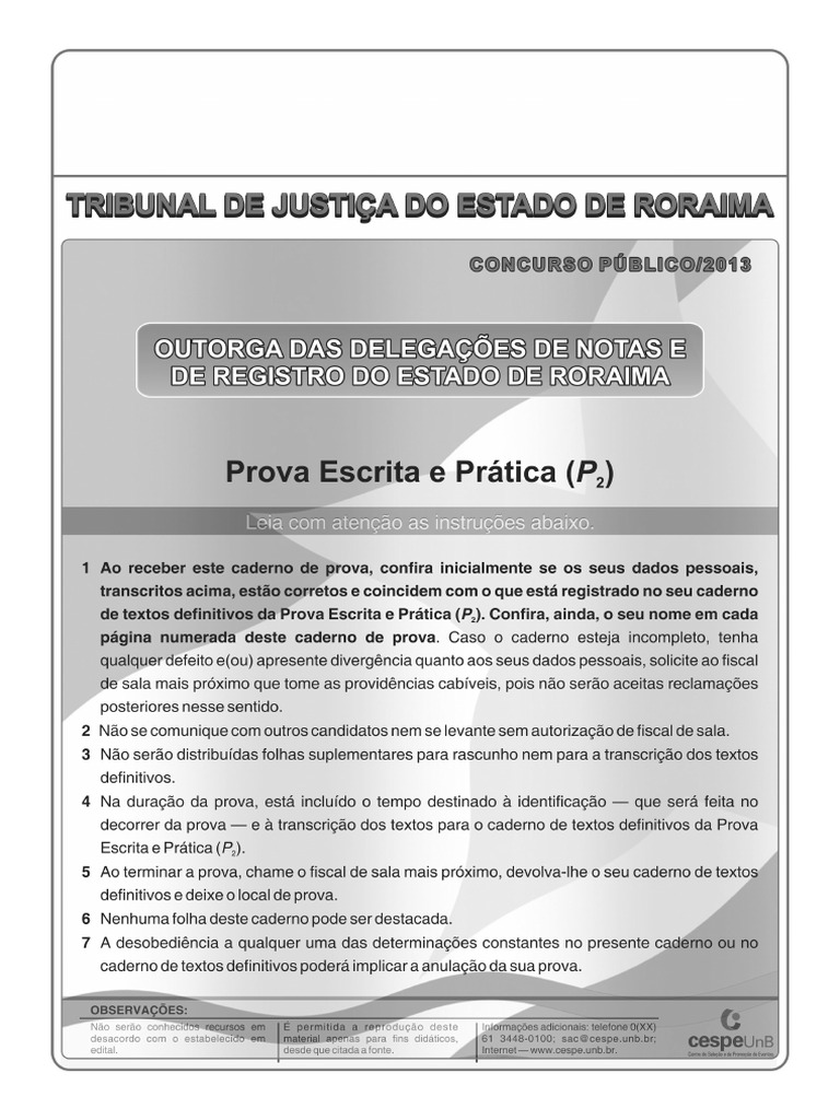 Modelo Prova Anterior - Cartórios TJDF | PDF