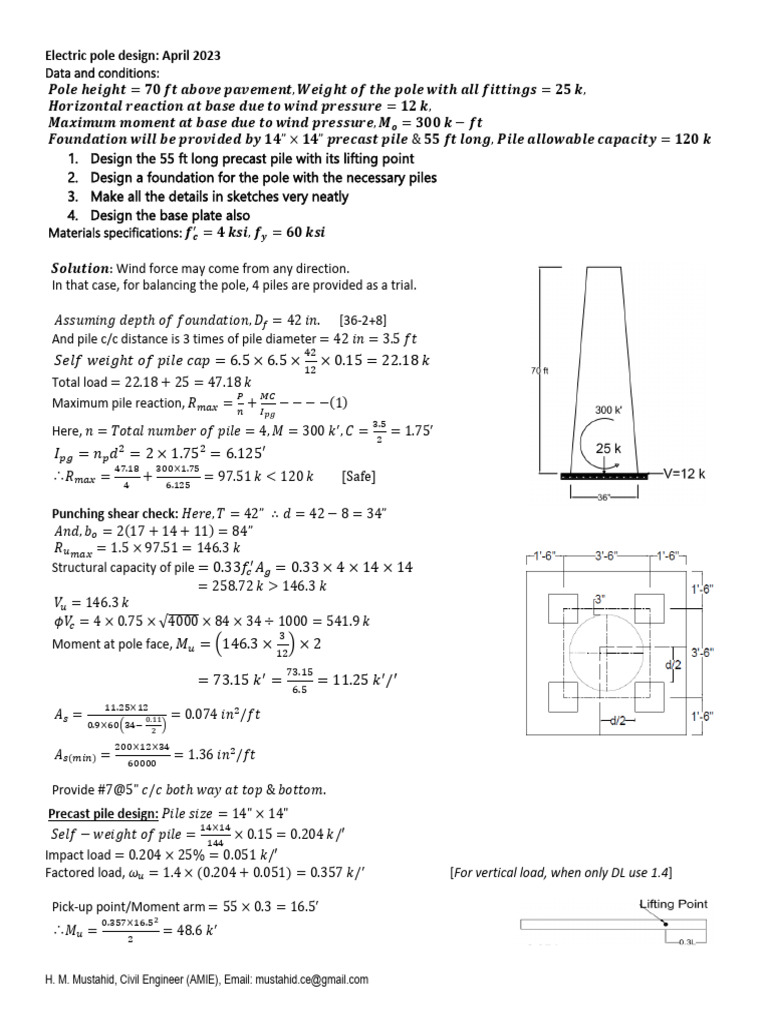 Electric Pole Design and Foundation Analysis | PDF | Civil Engineering