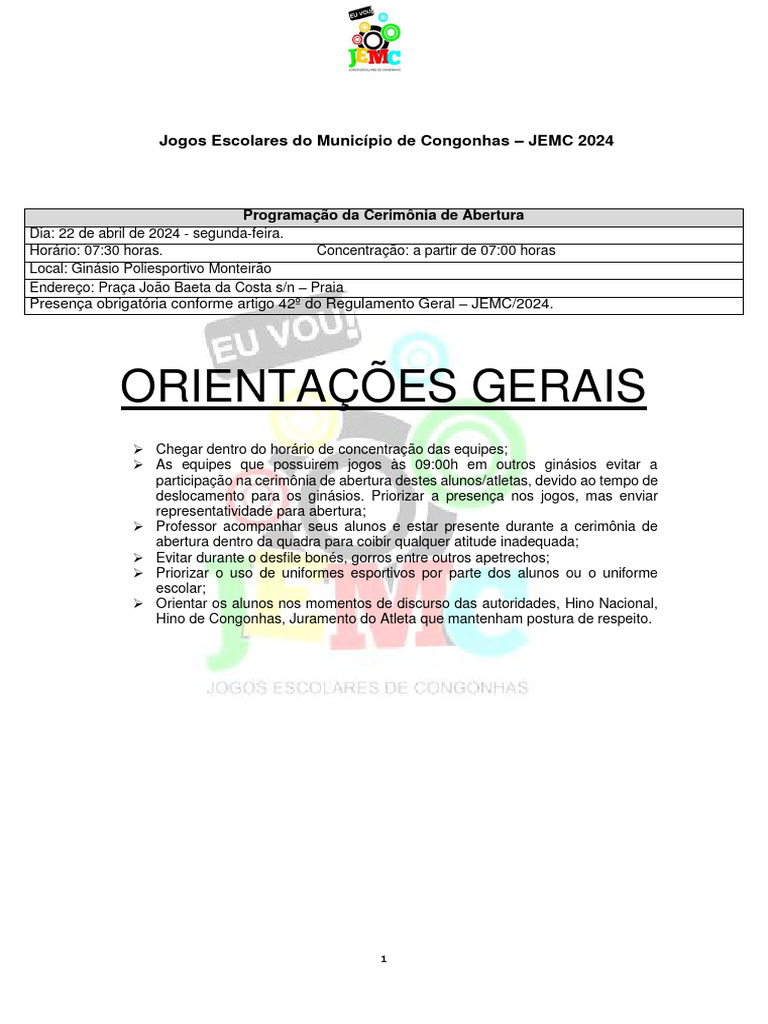 Tabela Provisória Versão 1 - Jemc 2024 | PDF