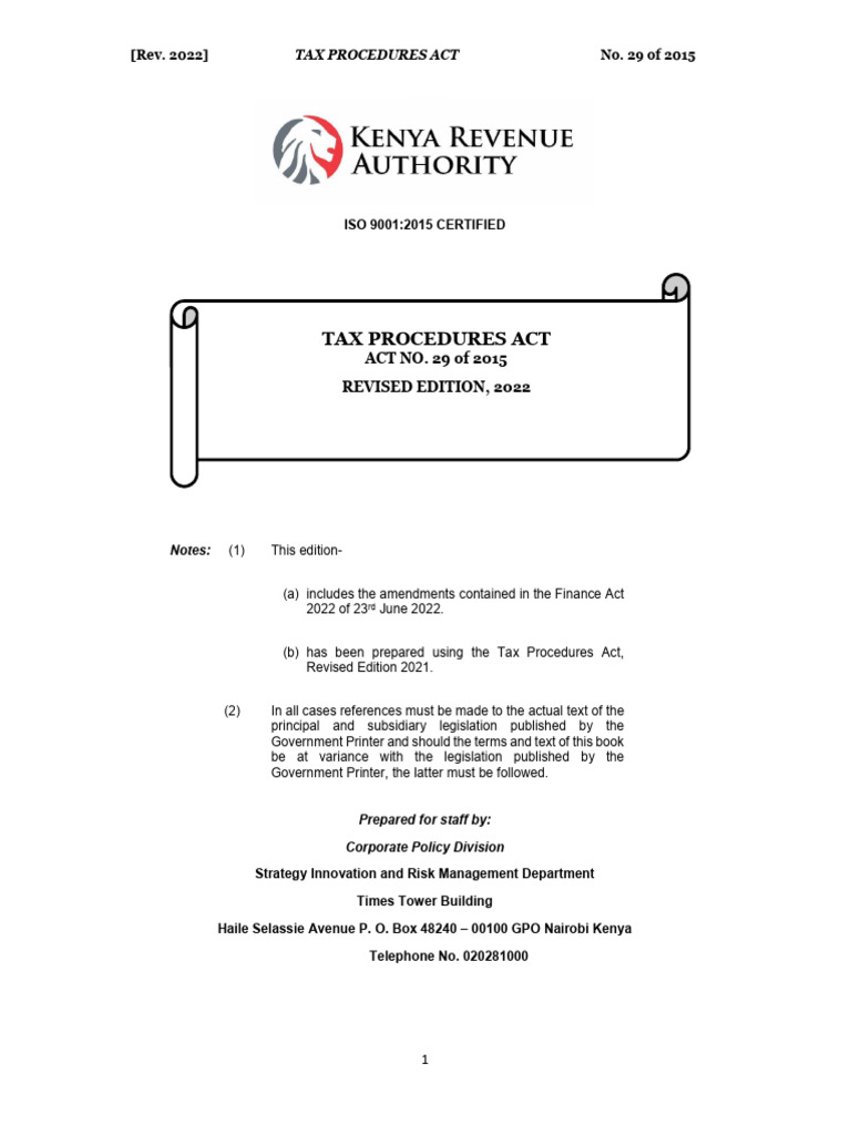 Tax Procedures Act 2015 Revised 2022 | Download Free PDF | Taxation In ...